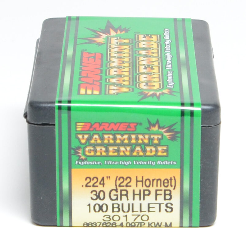 Barnes .224 / 22 Hornet 30 Grain Varmint Grenade HP FB Bullet (100 and ...