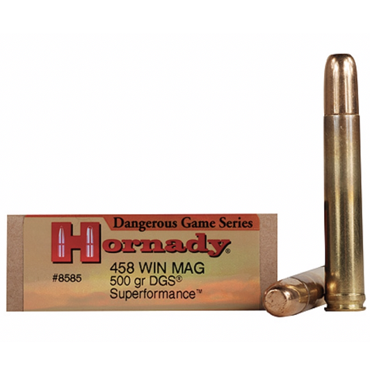 Hornady 458 Win 500 Grain DGS (Dangerous Game Solid) Superformance Ammunition (20 Rounds ...