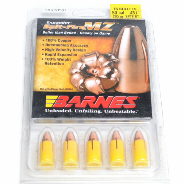 Barnes 50 Cal .451 Dia 285 Grain Muzzleloader Spit-Fire Boat Tail ...