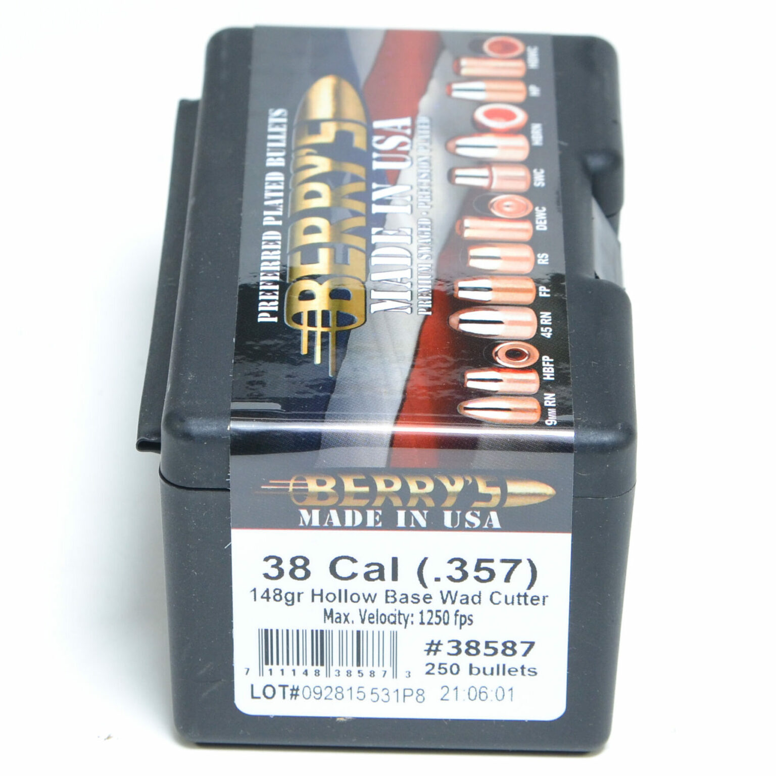 Berry's .357 Diameter 148 Grain Hollow Base Wadcutter 250 Count Bullets ...