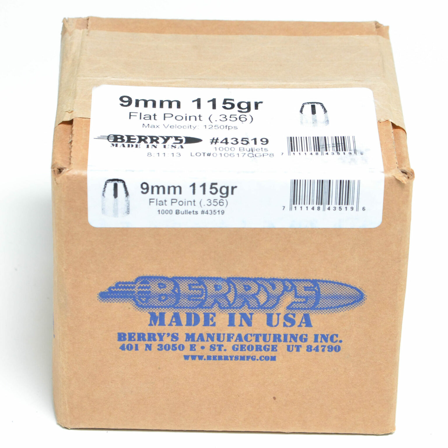 Berry's .356 Diameter 115 Grain Flat Point 1000 Count Bullets | Powder ...