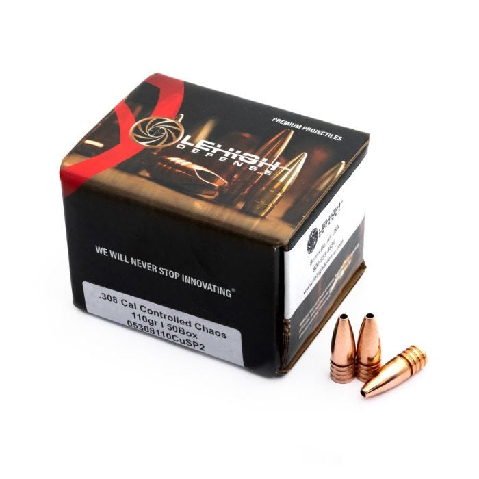 Lehigh Controlled Chaos Bullets (.308 Diameter) 110 Grain Solid Copper Hollow Point Box of 50 ...