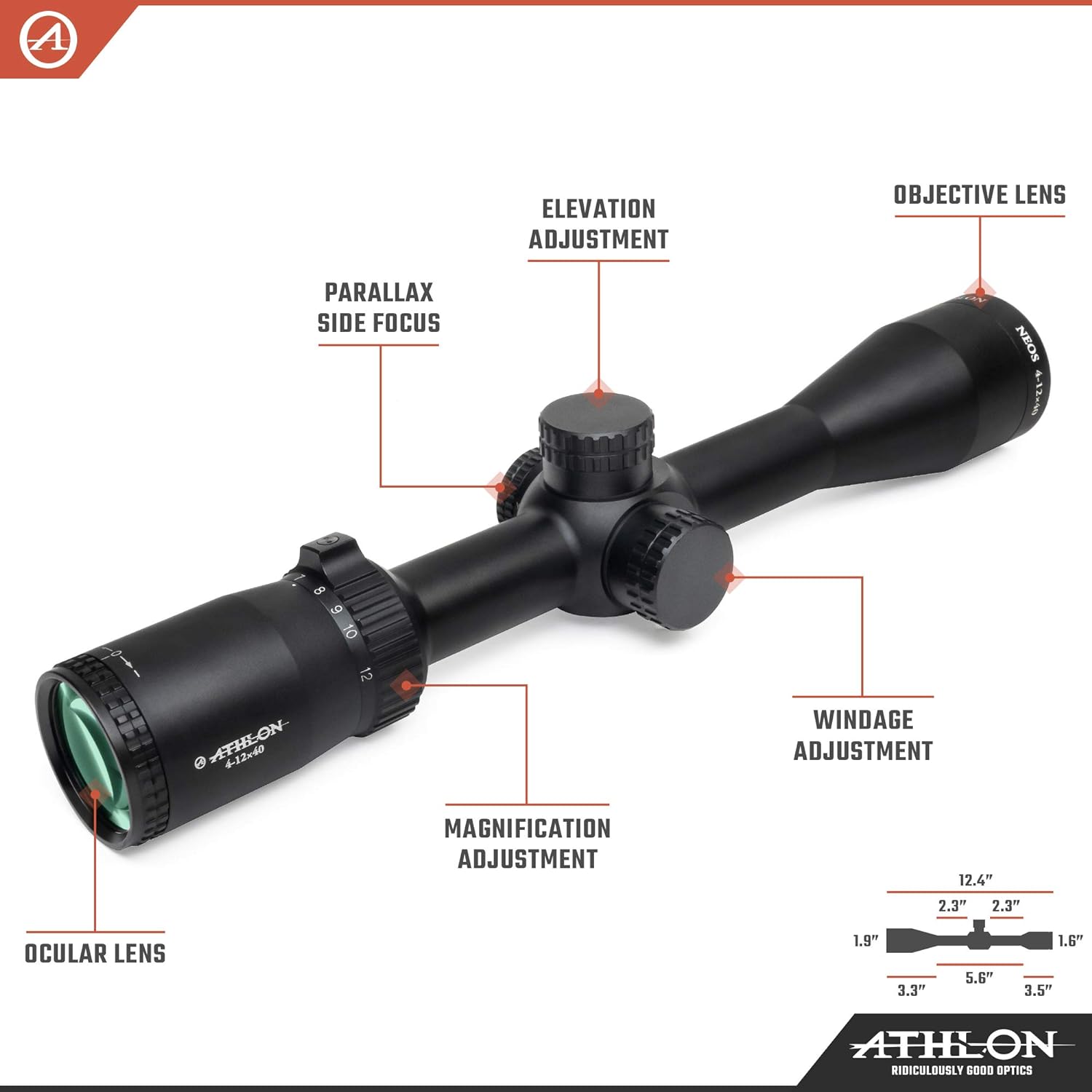 Athlon Optics Neos Rifle Scope 4-12x40mm BDC 22 Rimfire Reticle Black ...