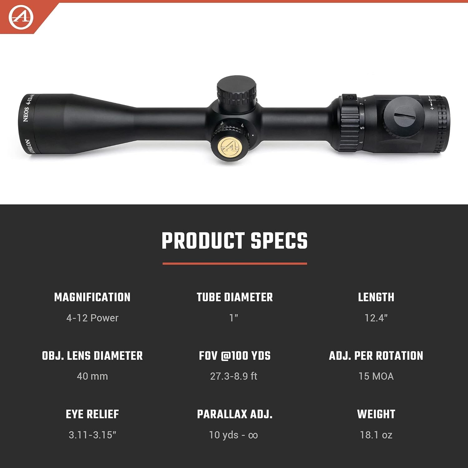 Athlon Optics Neos Rifle Scope 4-12x40mm Illuminated BDC 500 Reticle ...