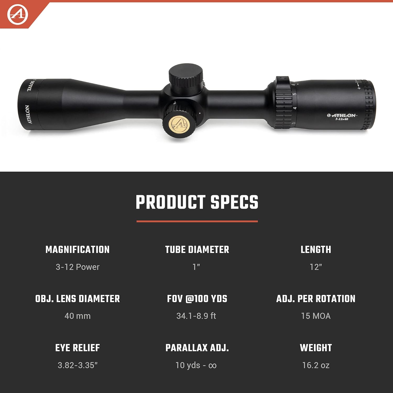 Athlon Optics Talos Rifle Scope 3-12x40mm Mil-Dot Reticle Black ...